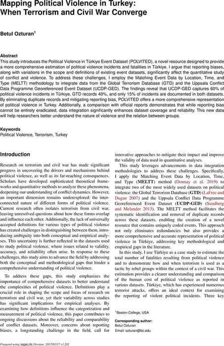 Mapping Political Violence in Turkey: When Terrorism and Civil War Converge | Methodology | APSA ...