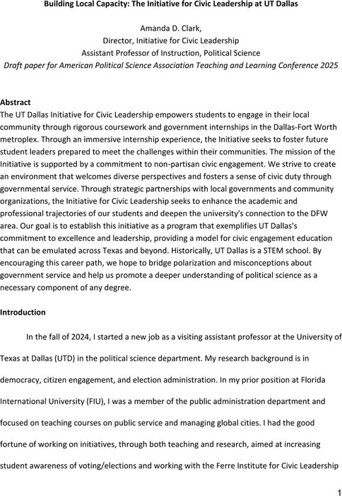 Building Local Capacity: The Initiative for Civic Leadership at UT ...