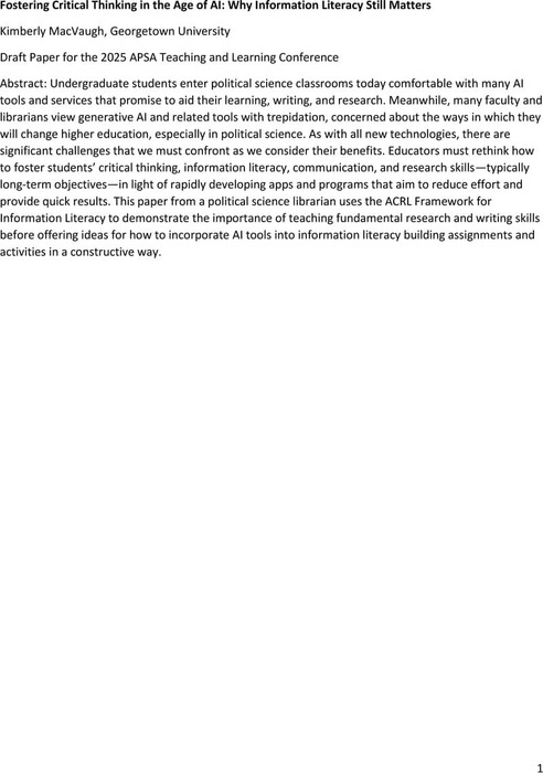 Fostering Critical Thinking in the Age of AI: Why Information Literacy Still Matters | Political ...