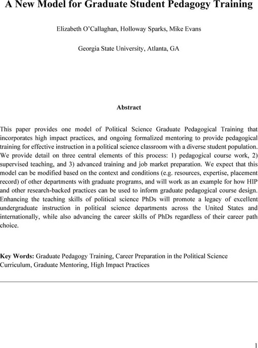 A New Model for Graduate Student Pedagogy Training | Political Science ...