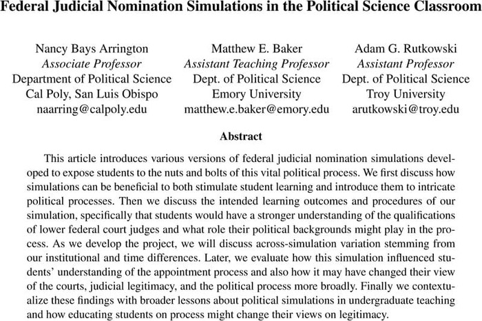 Federal Judicial Nomination Simulations in the Political Science ...