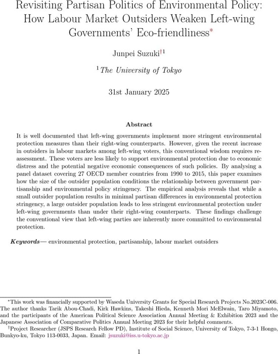 Revisiting Partisan Politics of Environmental Policy: How Labour Market ...