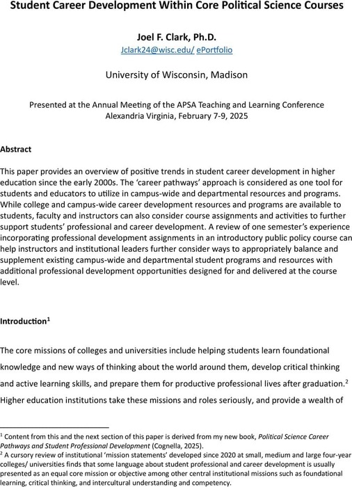 Student Career Development Within Core Political Science Courses ...
