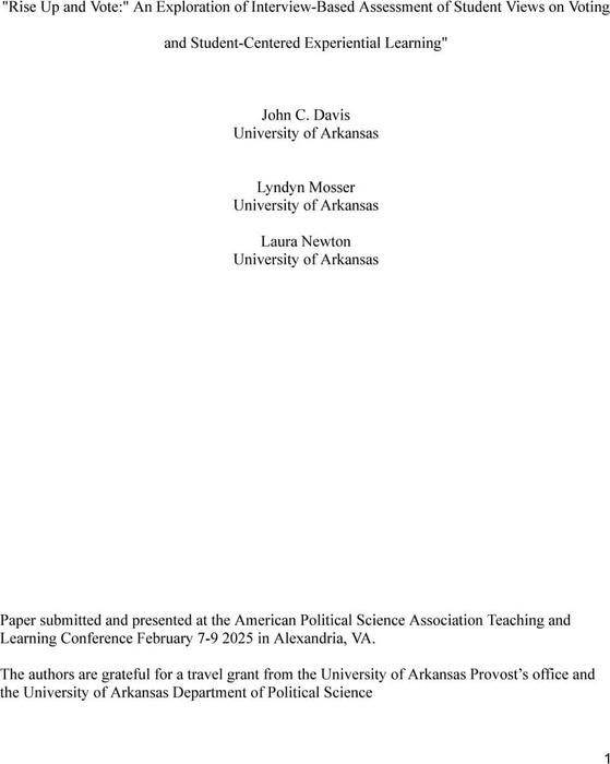 "Rise Up and Vote:" An Exploration of Interview-Based Assessment of ...