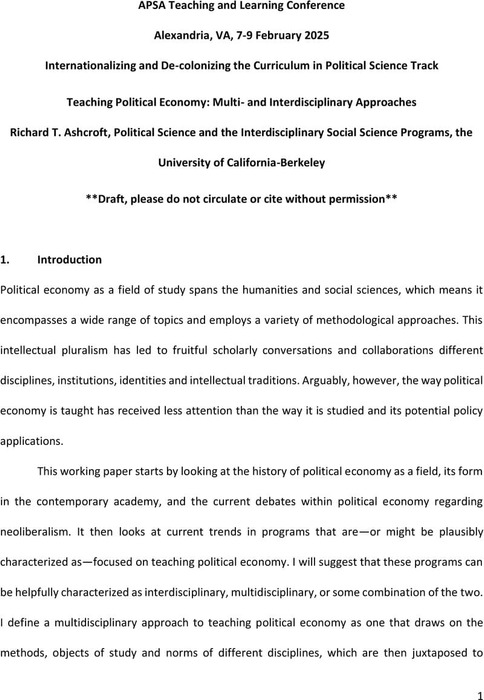 Teaching Political Economy: Multi- and Interdisciplinary Approaches ...