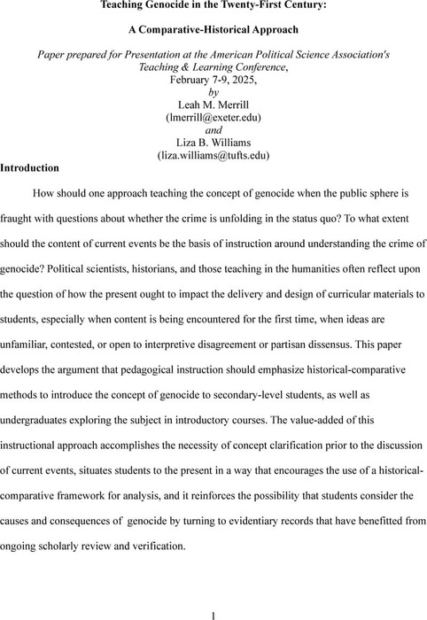 Teaching Genocide in the Twenty-First Century: A Comparative-Historical ...