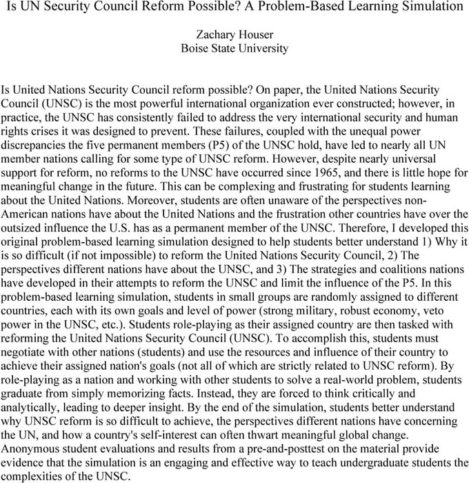 Is UN Security Council Reform Possible? A Problem-Based Learning ...