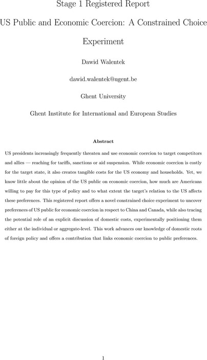 US Public and Economic Coercion: A Constrained Choice Experiment (Stage ...