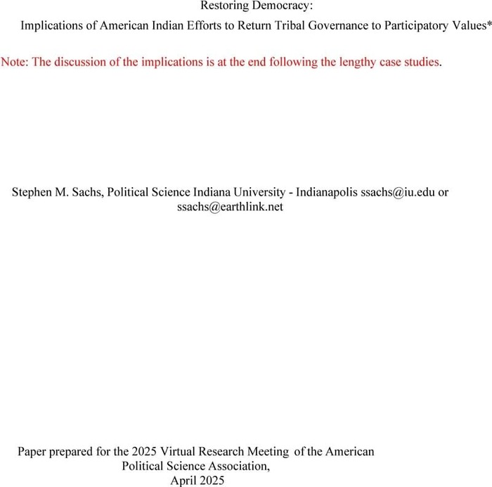 Restoring Democracy: Implications of American Indian Efforts to Return ...