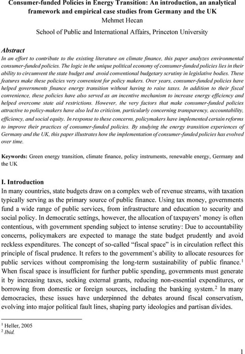 Consumer-funded Policies in Energy Transition: An introduction, an analytical framework and ...