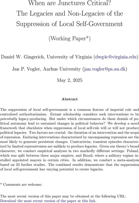 When are Junctures Critical? The Legacies and Non-Legacies of the ...