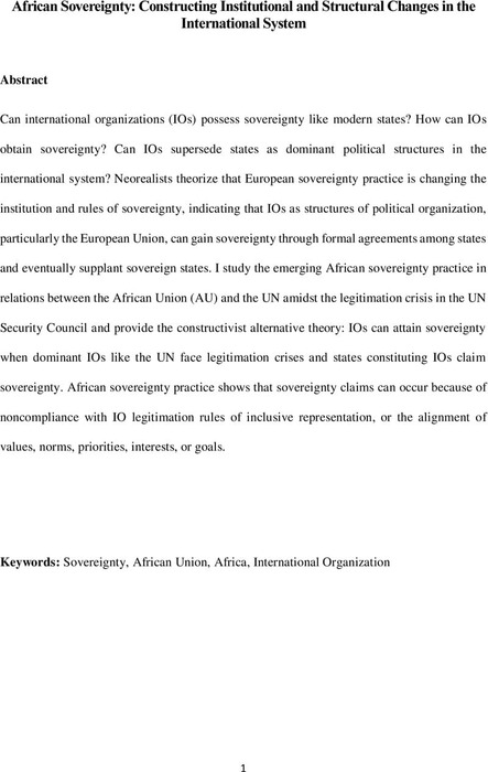 African Sovereignty: Constructing Institutional and Structural Changes ...