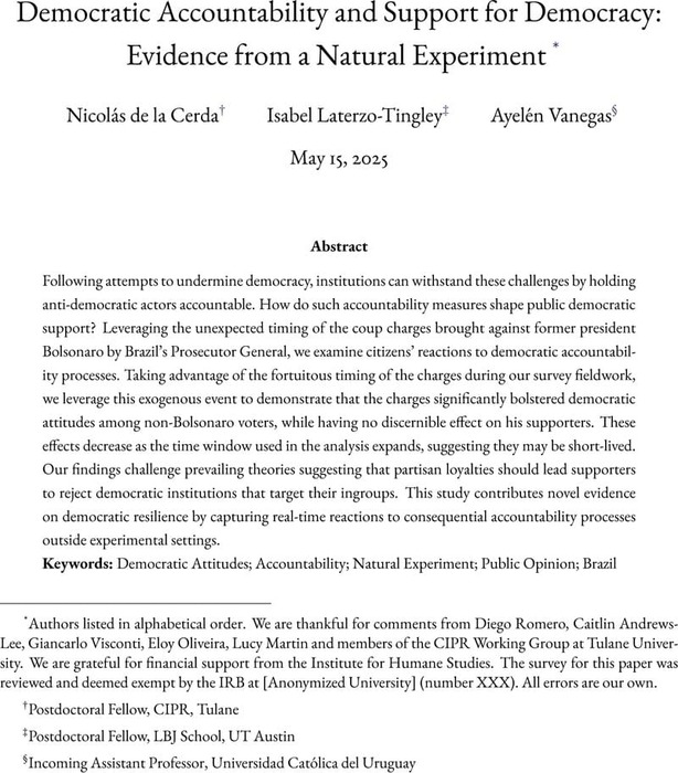 Democratic Accountability and Support for Democracy: Evidence from a ...