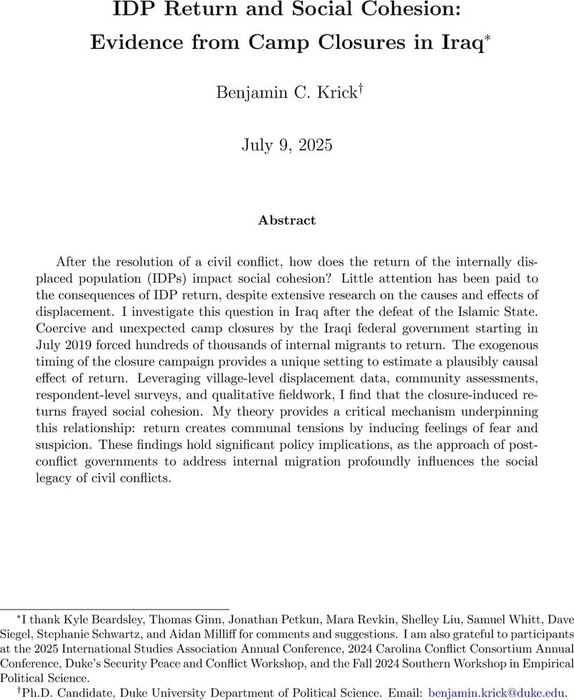 IDP Return and Social Cohesion: Evidence from Camp Closures in Iraq ...