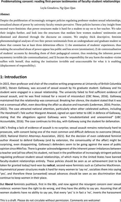 Problematising consent: reading first-person testimonies of faculty ...