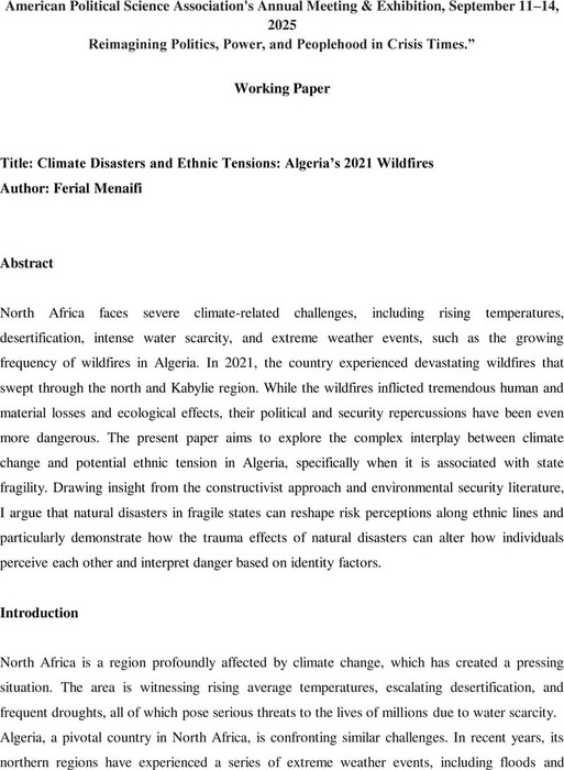 Climate Disasters and Ethnic Tensions: Algeria’s 2021 Wildfires ...
