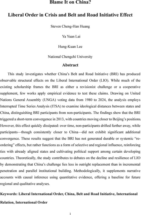 Blame It on China? Liberal Order in Crisis and Belt and Road Initiative ...