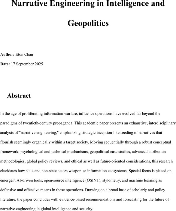 Inception in Narrative Engineering in Intelligence and Geopolitics ...