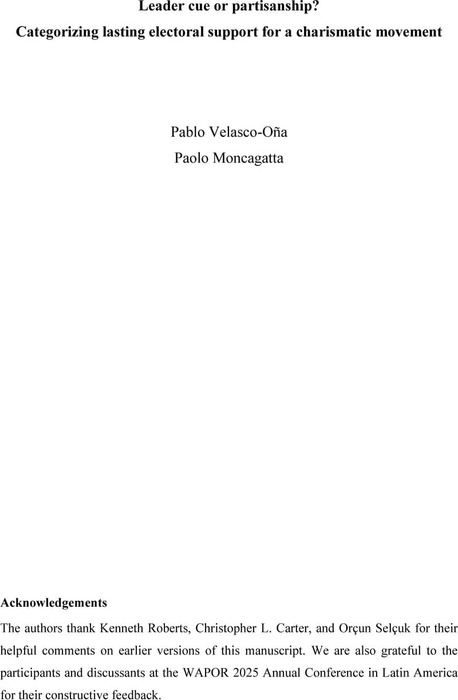 Leader cue or partisanship? Categorizing lasting electoral support for ...