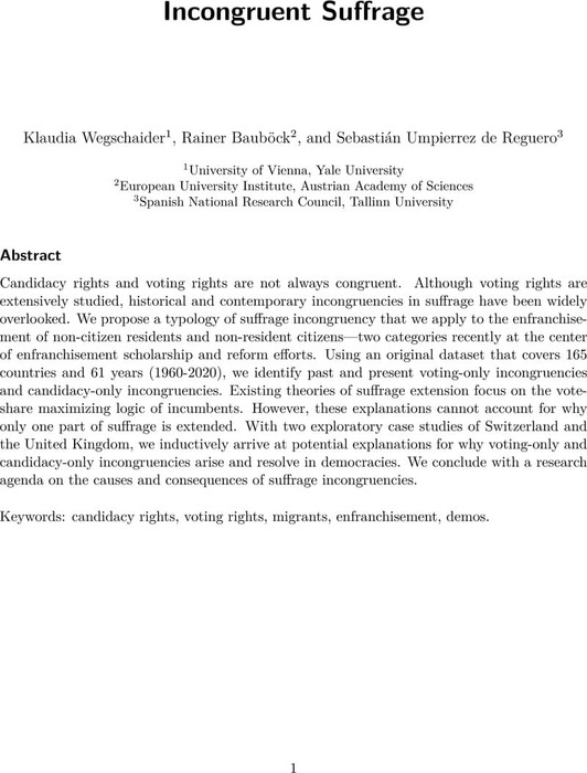 Incongruent Suffrage | Comparative Politics | APSA Preprints ...