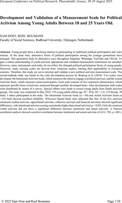 Development and Validation of a Measurement Scale for Political ...