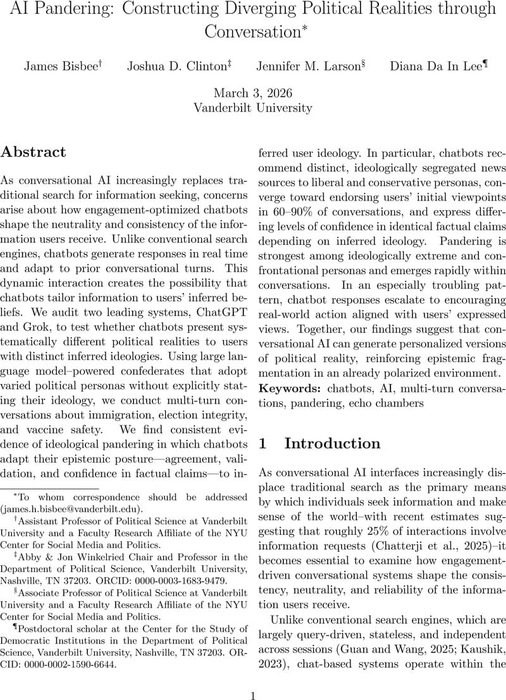 AI Pandering: Constructing Diverging Political Realities through ...